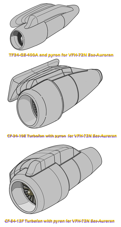 TINAMI - [イラスト]（発動機3基の比較図）ゼネラル・エレクトリック (軍用機向け) TF34-GE-400A ターボファンエンジン ...
