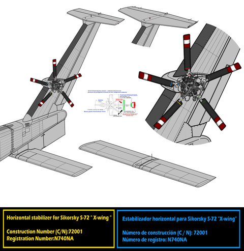 TINAMI - [イラスト]T字尾翼（大小2種類）と水平安定板 for シコルスキ― S-72 Xウイング 初号機 （ アメリカ航空宇宙局 登録番号 N-740 NA , 民間機登録番号 ...