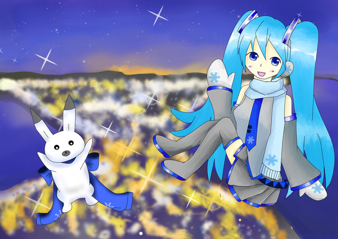 TINAMI - [イラスト]「ひろはこ×雪ミク」in函館山 with ラビット・ユキネ