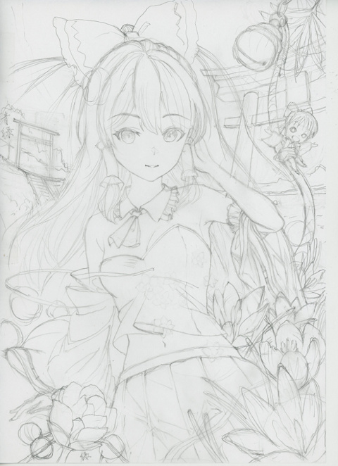 TINAMI - [イラスト]東方Project 博麗霊夢 ラフ