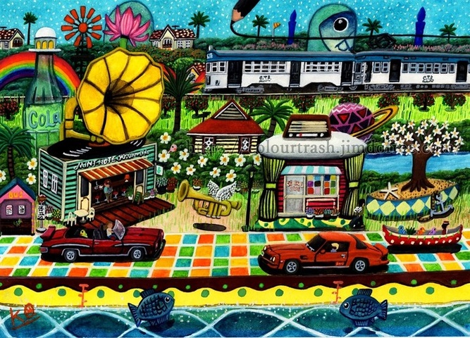 TINAMI - [イラスト]ジャズの流れる喫茶店と翼の生えた楽器の往く先(How the trumpet with wings gets its groove back)