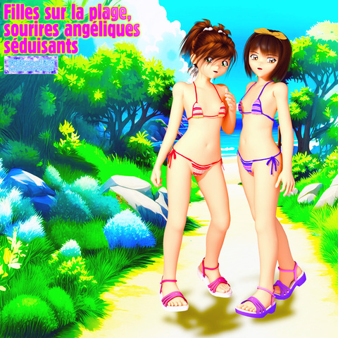 TINAMI - [イラスト]Filles sur la plage, sourires angéliques séduisants_05