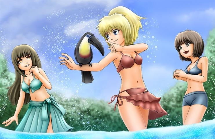 TINAMI - [イラスト]キャラデザ練習 39 鳥と水着少女3