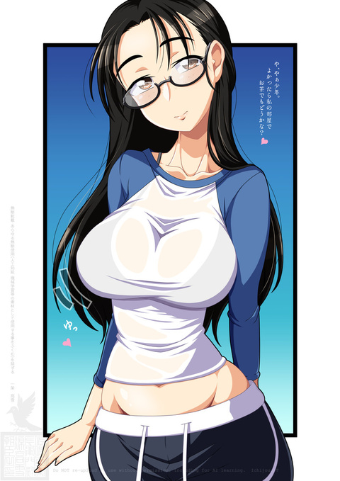 TINAMI - [イラスト]Tシャツ姿の眼鏡っ娘お姉さん