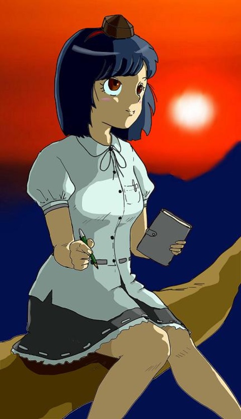 TINAMI - [イラスト]夕日と烏天狗