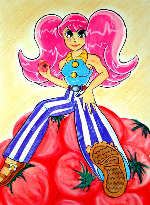 TINAMI - [イラスト]巨大トマトに座る女の子（手直しVer）